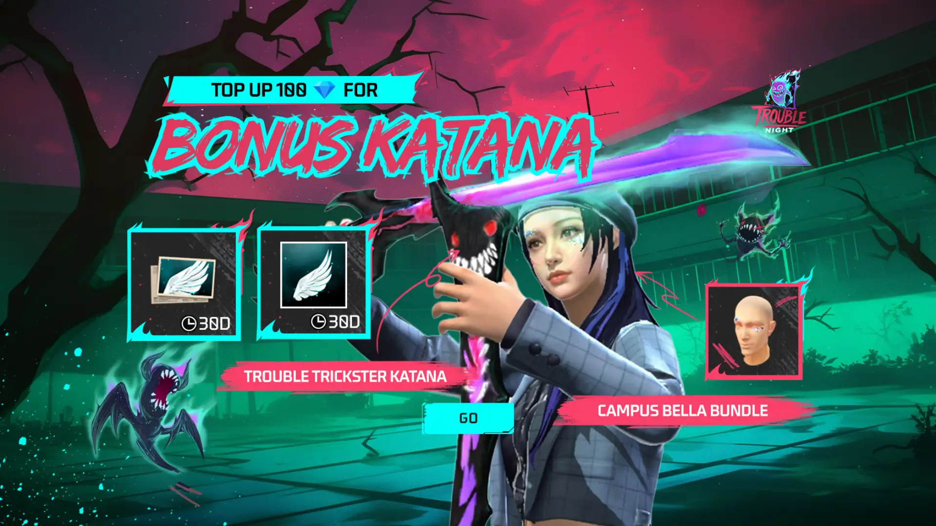 Get Free Trouble Trickster Katana from Trouble Top Up Event – Free Fire Info